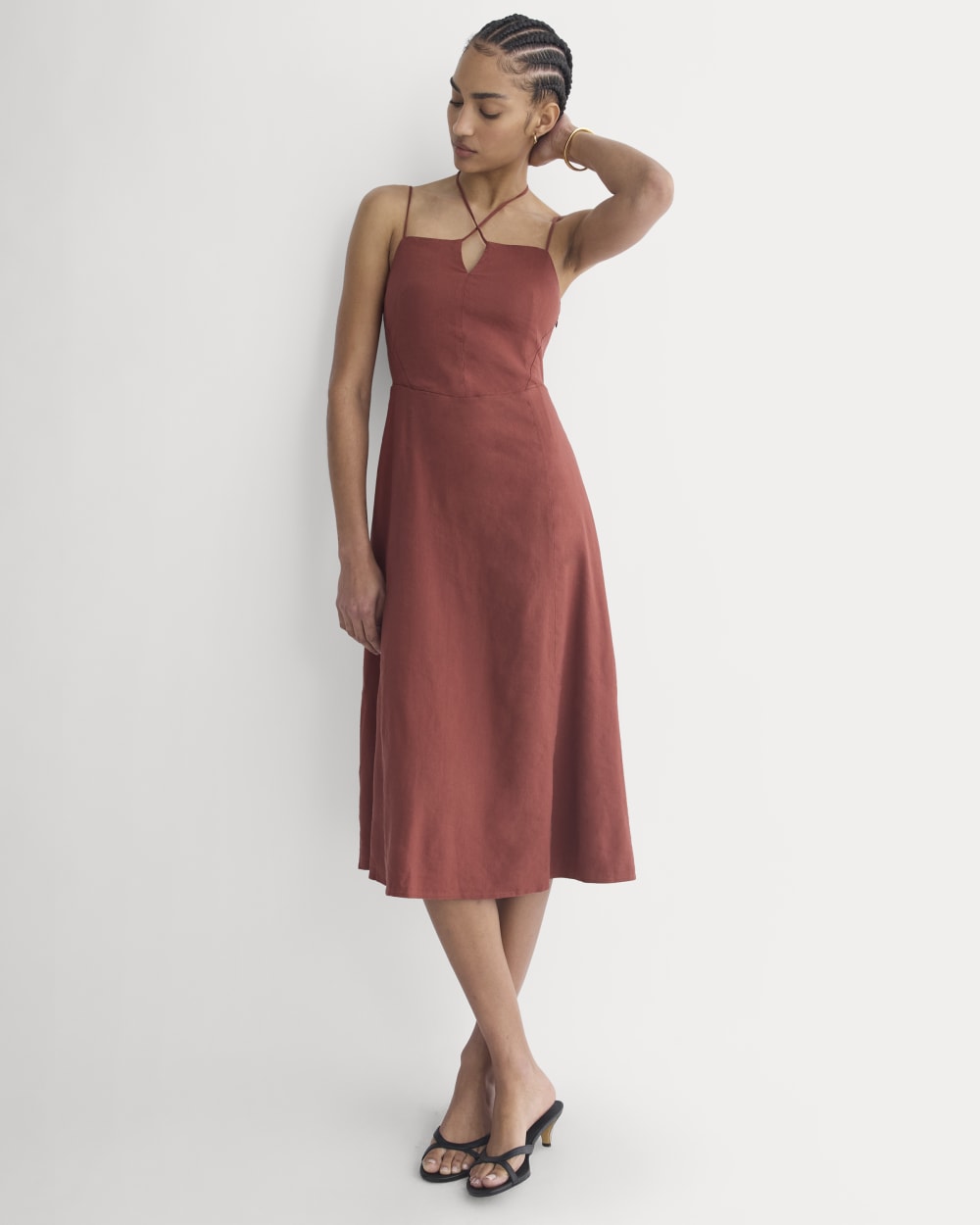 EVERLANE Everlane Tie-Neck Stretch Linen Midi Dress